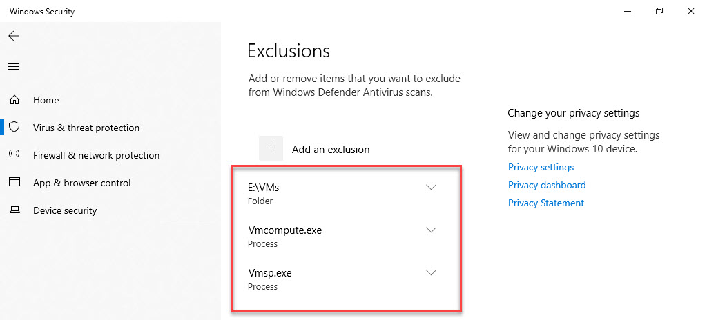 Hyper-V: Configure antivirus exclusions in Windows Defender Antivirus ...