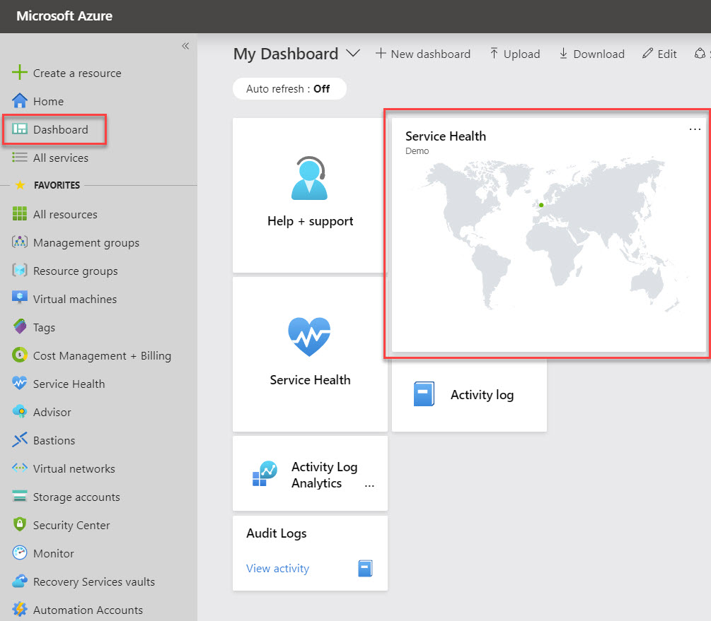 Azure Service Health: How to create a pinned health world map and a ...