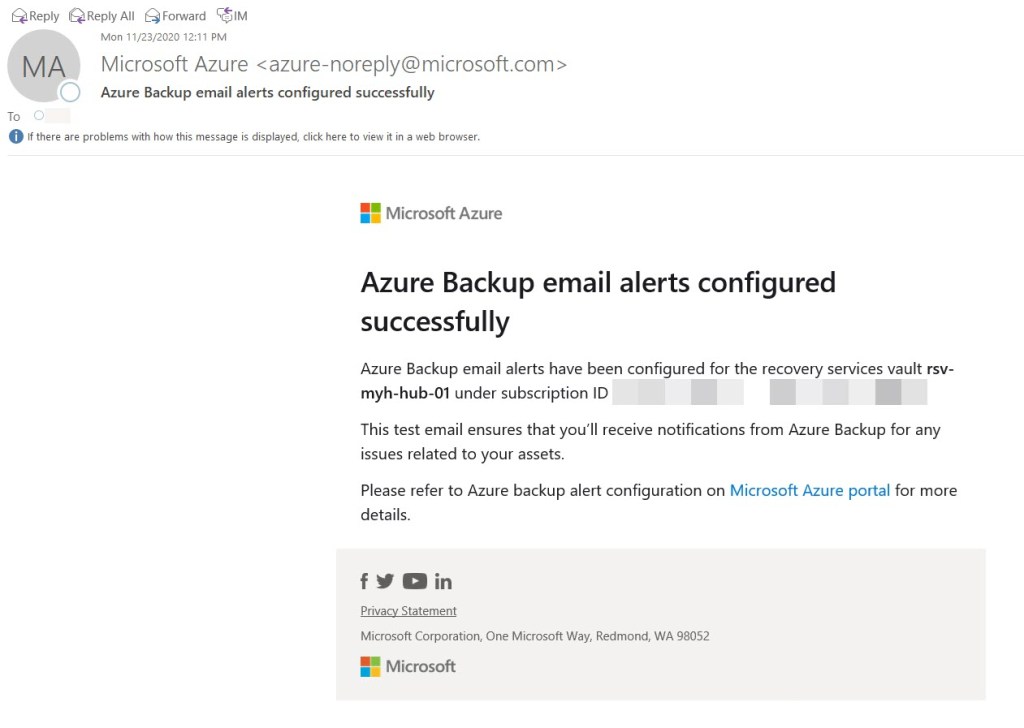 Azure Backup: How to configure email notifications for Backup Alerts ...