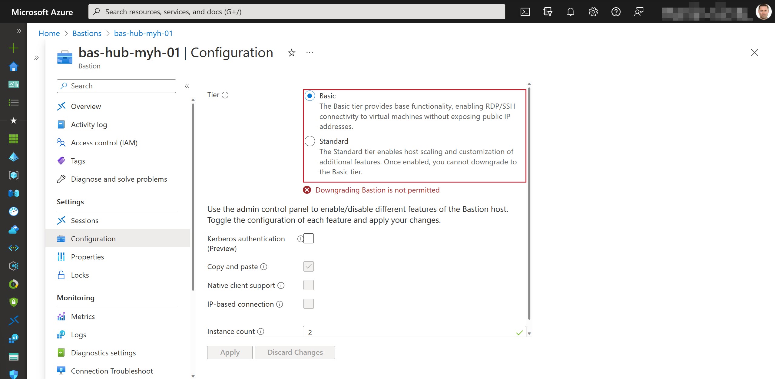 Azure Bastion: Switch Standard SKU to Basic SKU with Azure PowerShell ...