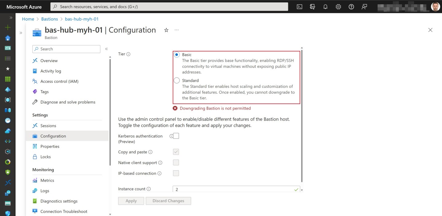 Azure Bastion: Switch Standard SKU to Basic SKU with Azure PowerShell ...
