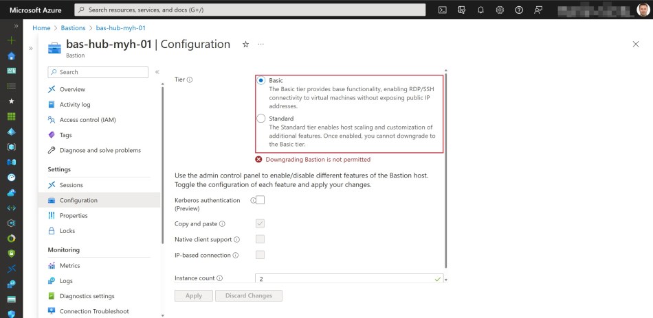 Azure Bastion: Switch Standard SKU to Basic SKU with Azure PowerShell ...
