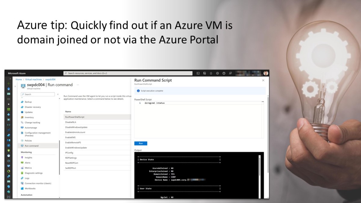 Azure Tip: Quickly find out if an Azure VM is domain joined or not via ...