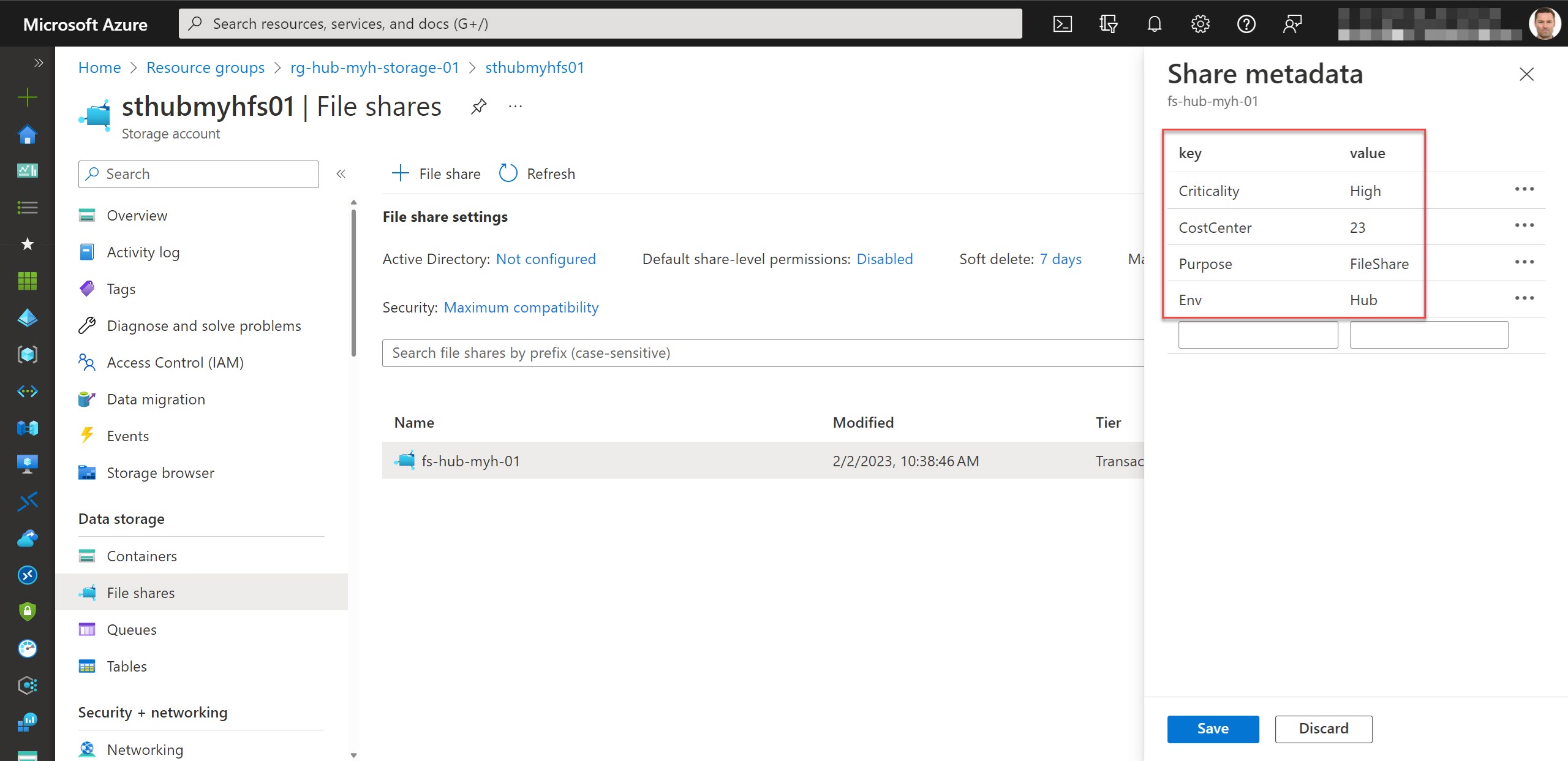 Create an Azure Files share in a specified subscription using an Azure ...