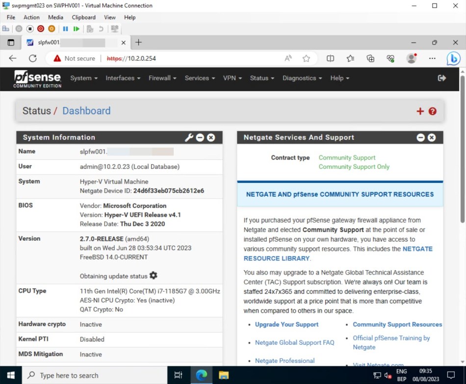 How to configure advanced settings for pfSense running within a Hyper-V ...