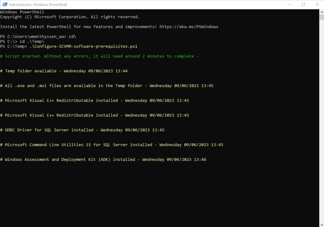 Configure SCVMM 2022 required software prerequisites with a PowerShell ...