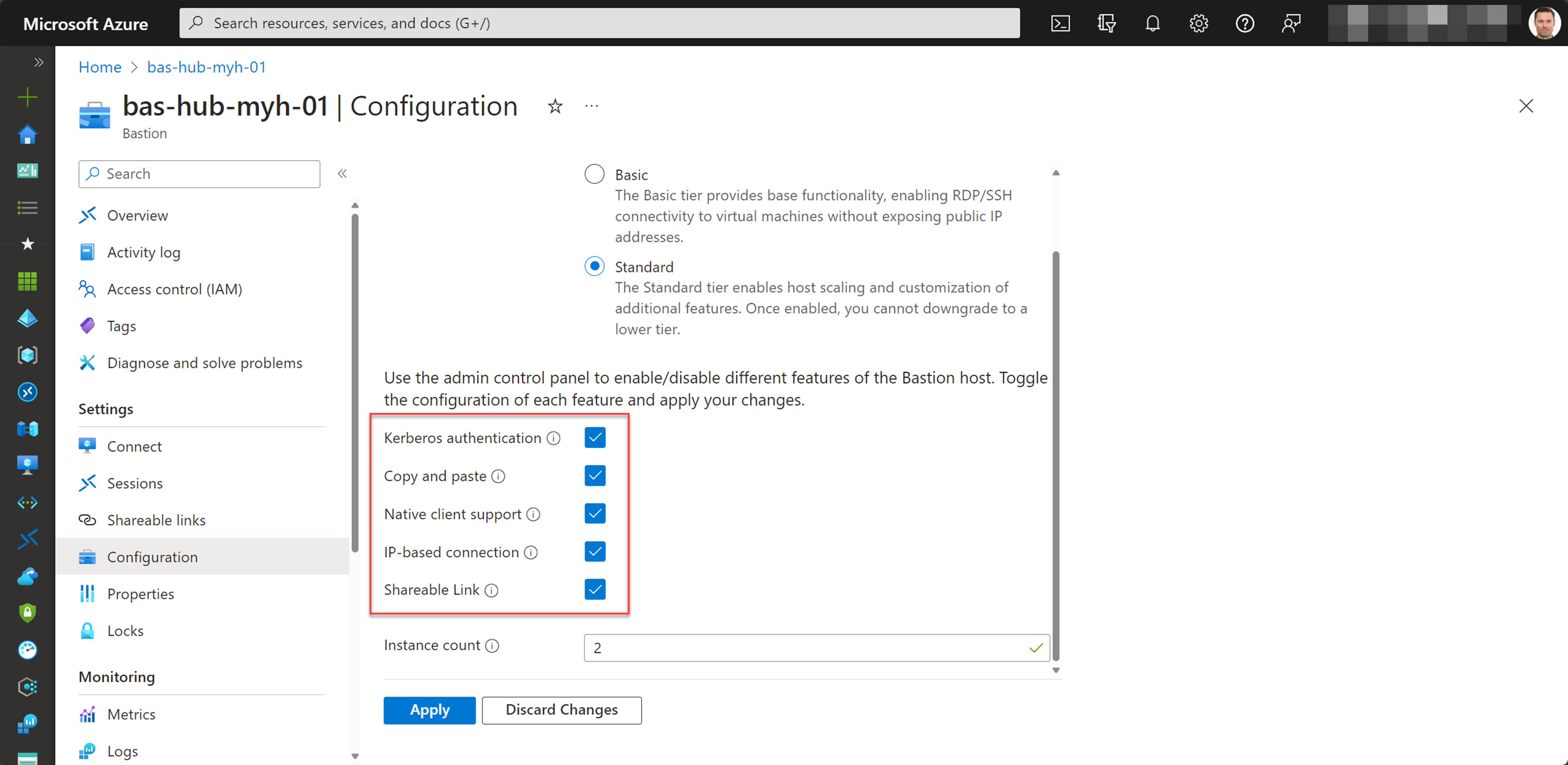 Azure Bastion: Enable Azure Bastion Standard SKU features with Azure ...