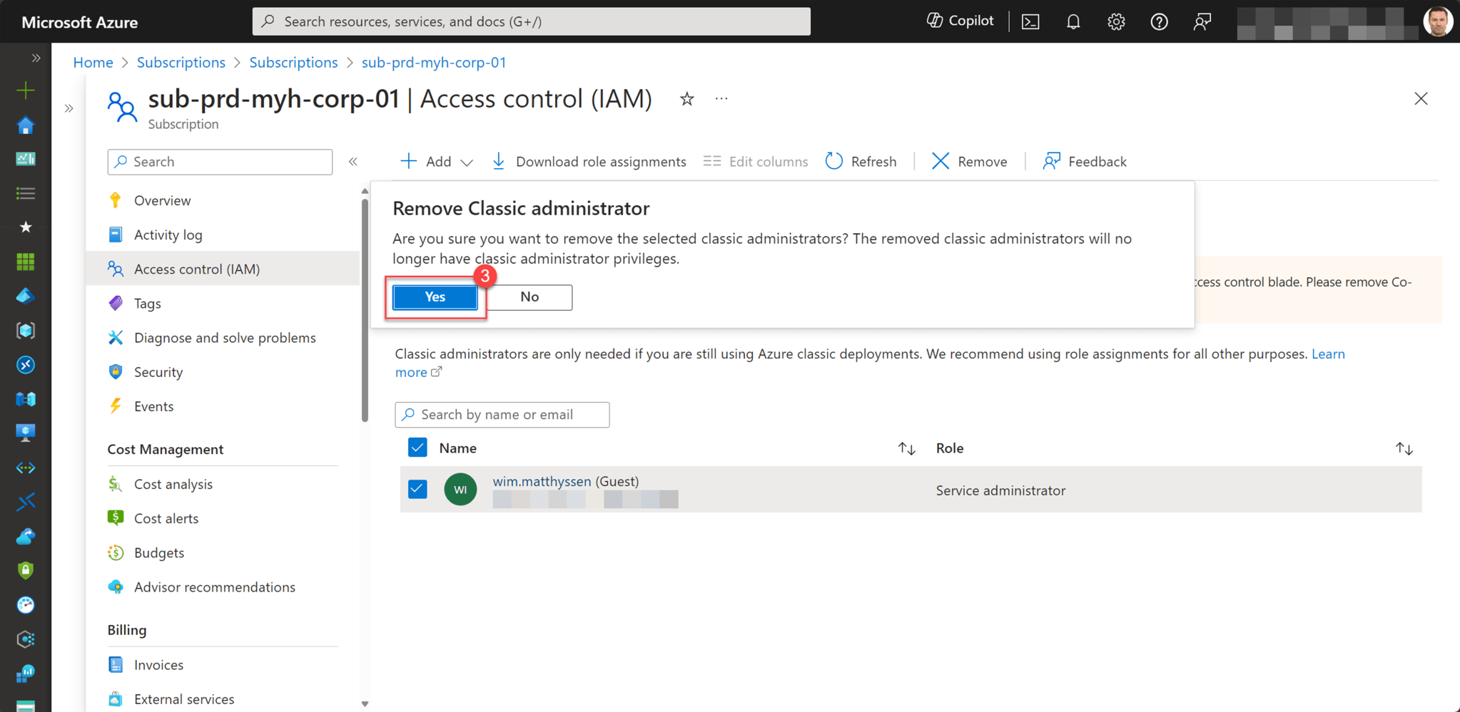 List “Azure classic subscription administrators” via the Azure Portal ...