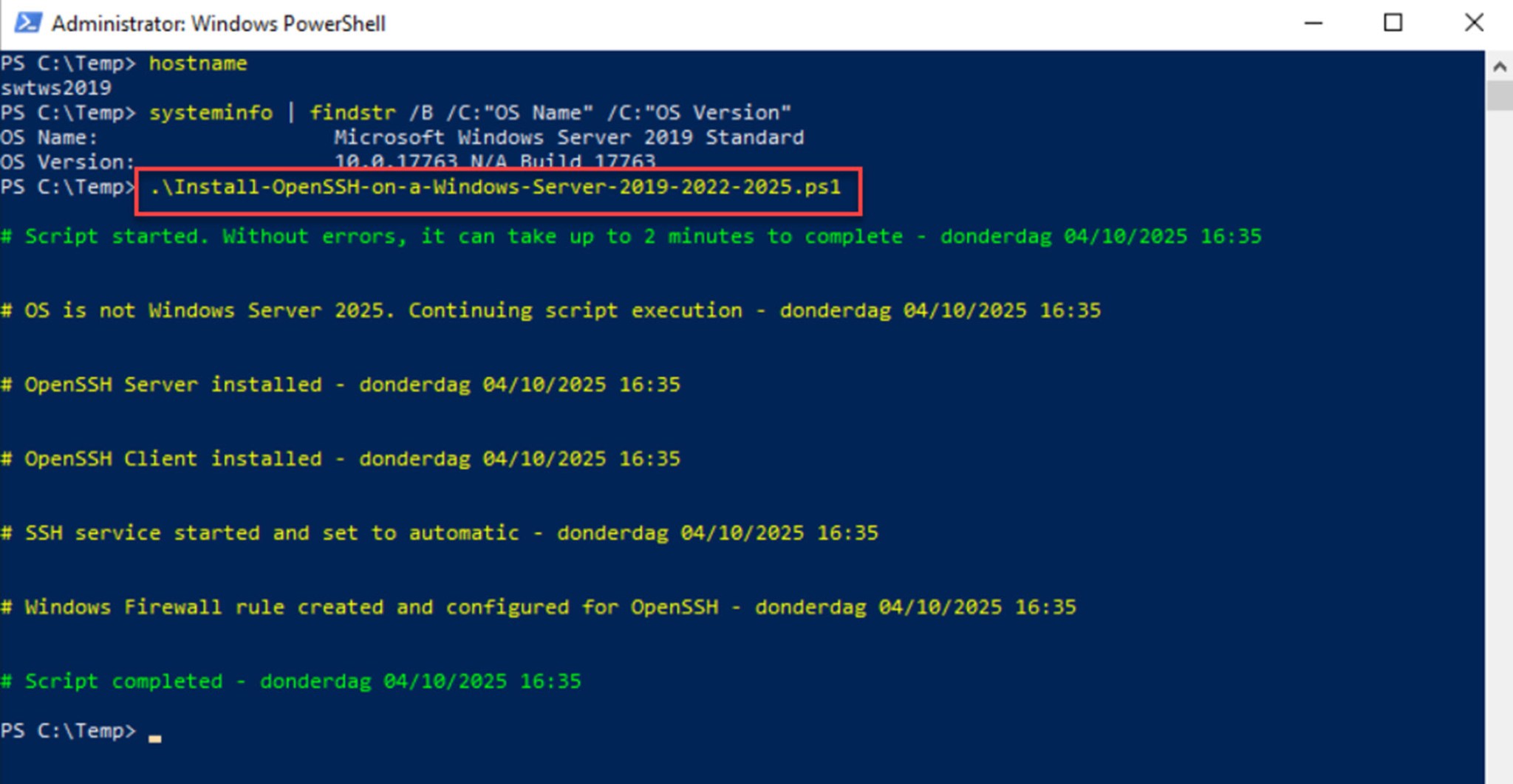 How to install OpenSSH on a Windows Server 2019/2022/2025 using a ...