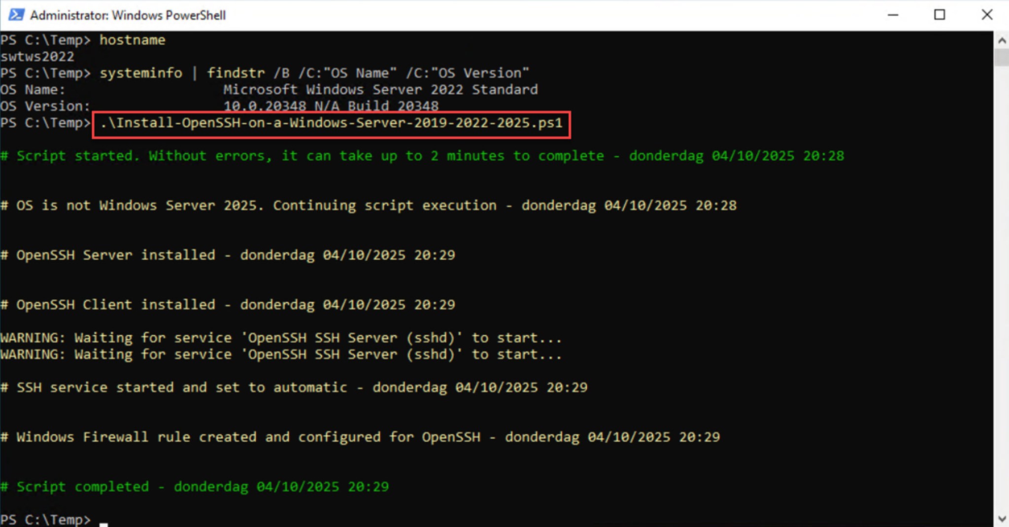 How to install OpenSSH on a Windows Server 2019/2022/2025 using a ...
