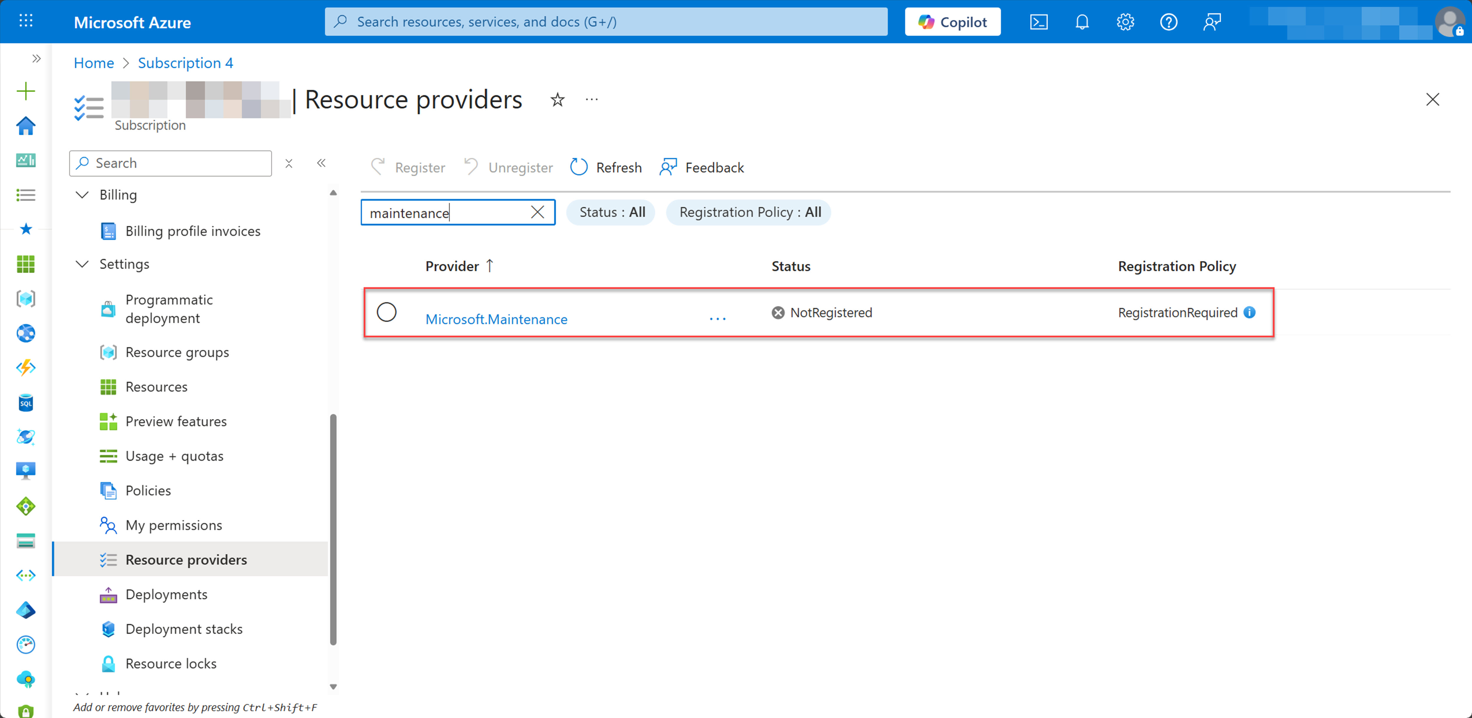 Azure Update Manager: Register all required resource providers with a ...