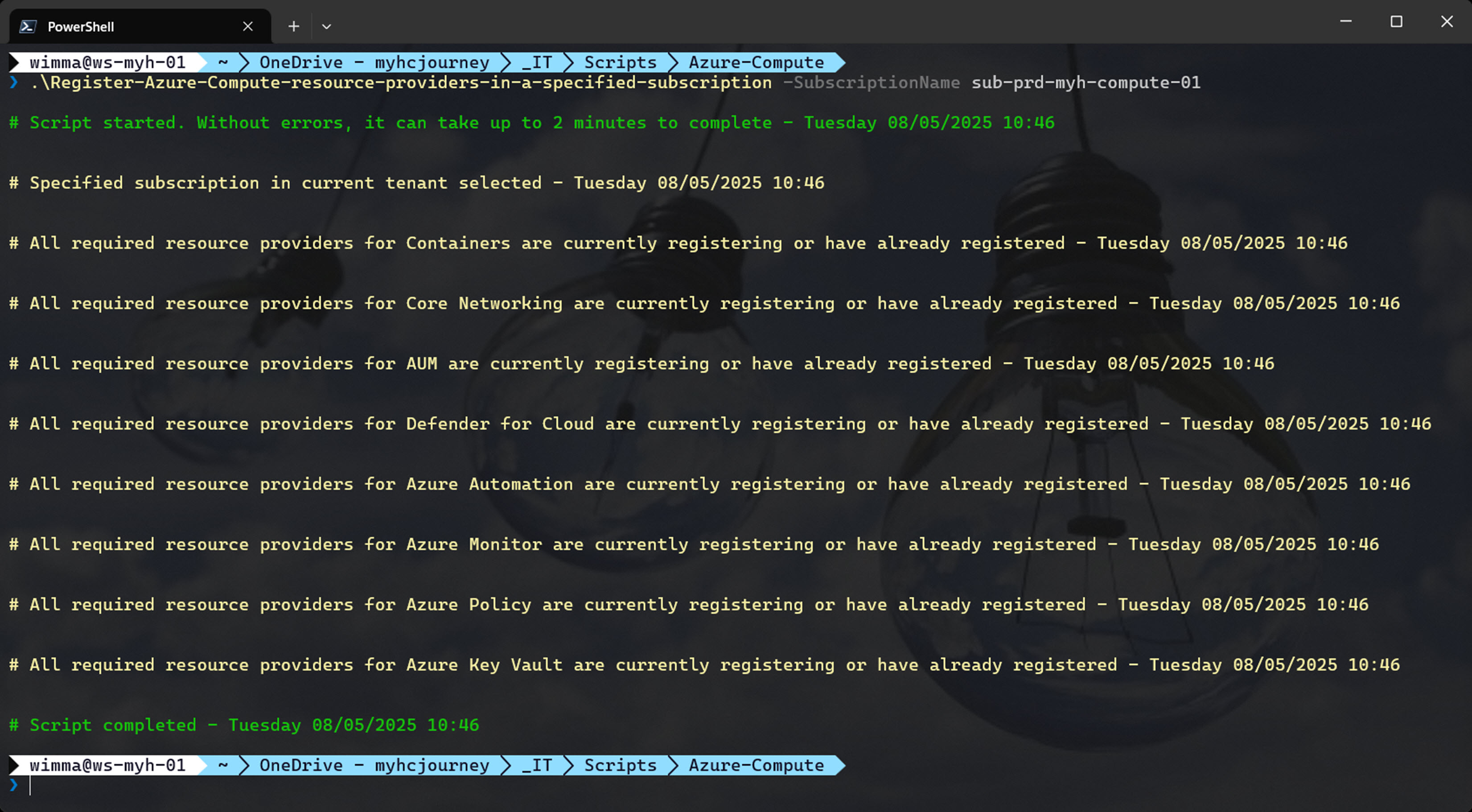 How to register all required Azure Compute resource providers with Azure PowerShell on a new ...