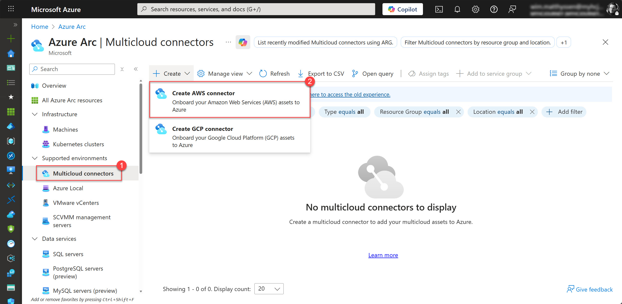 Azure Arc: Creating or updating an AWS Multicloud connector for S3 ...